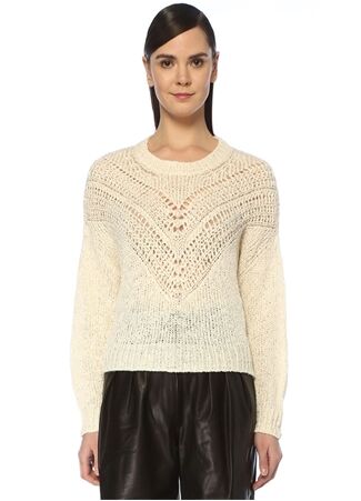 IRO Kadın Velma Ekru Düşük Kol Keten Örgü Kazak Beyaz M EU