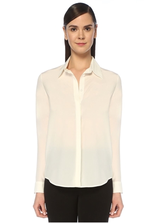 Beymen Collection Kadın Bej Kesik Yaka Klasik İpek Gömlek Beyaz 44