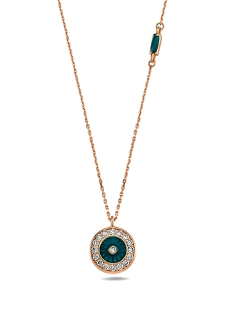 Melis Göral Kadın Mavi Mineli Yuvarlak Göz Taşlı Altın Rengi Kolye Pembe EU