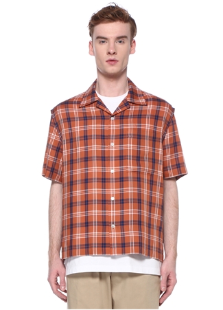 Solid Homme Erkek Turuncu Kamp Yaka T-shirt Detaylı Ekoseli Gömlek 46 IT