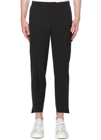 Solid Homme Erkek Antrasit Normal Bel Dar Paça Yün Pantolon Gri 48 IT