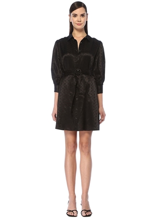 The Kooples Kadın Siyah Şal Desen Jakarlı Kemerli Mini Elbise 3 US
