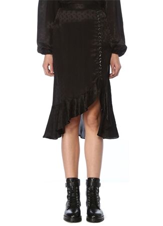 The Kooples Kadın Siyah Şal Desen Jakarlı Asimetrik Midi Etek US