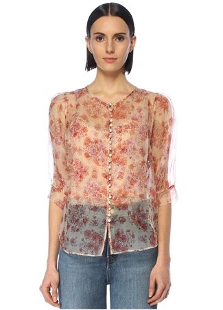 The Kooples Kadın Pembe Çiçekli Önü Düğmeli Organza Bluz 3 US