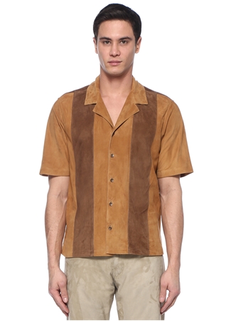 Ajmone Erkek Taba Kamp Yaka Kısa Kollu Süet Gömlek Turuncu 52 IT