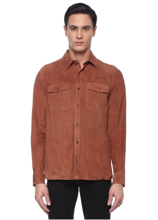 Ajmone Erkek Taba Polo Yaka Süet Gömlek Bordo 52 IT