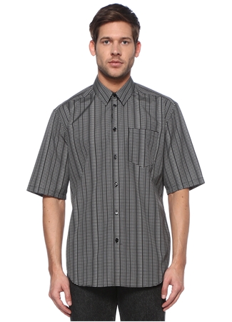 Versace Erkek Siyah Beyaz Polo Yaka Mikro Logolu Gömlek 39 IT