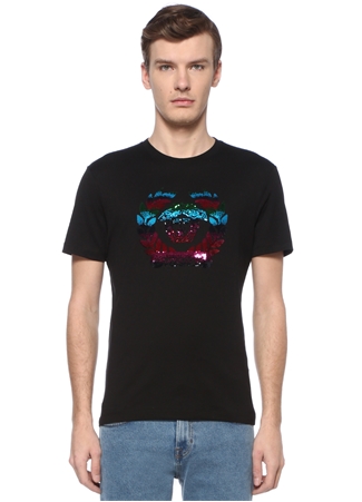 Versace Erkek Siyah Pulpayet İşlemeli Basic T-shirt S EU