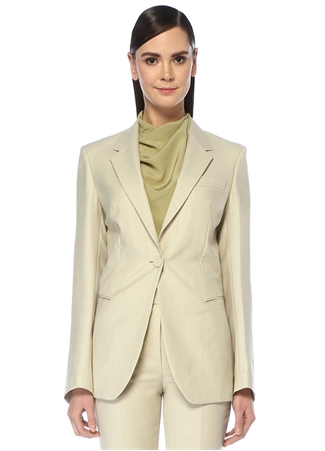 Petar Petrov Kadın Jaffa Ekru Yeşil Kazayağı Desenli Yün Ceket Bej 40 IT