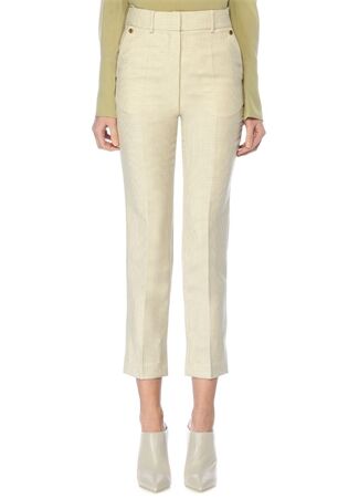 Petar Petrov Kadın Hernan Ekru Yeşil Kazayağı Desenli Yün Pantolon Bej 38 IT