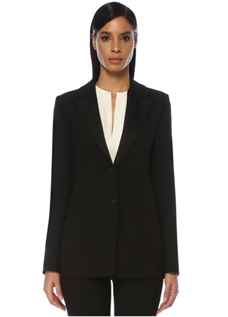 Victoria by Beckham Kadın Slim Fit Siyah Saten Garnili Kırlangıç Yaka Ceket 2 US