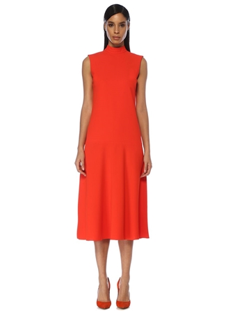 Victoria by Beckham Kadın Kırmızı Yakası Bağcıklı Kolsuz Midi Krep Elbise 8 US
