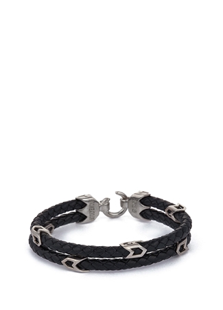 AtolyeWolf Erkek Siyah Gümüş Rengi Logolu Örgü Deri Bileklik Gri EU AtolyeWolf Erkek Siyah Gümüş Rengi Logolu Örgü Deri Bileklik Gri EU