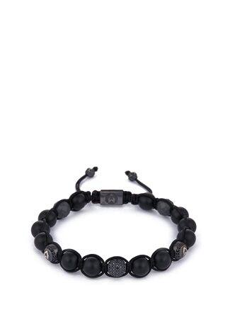 AtolyeWolf Erkek Shamballa Mat Siyah Gümüş Rengi Bileklik EU