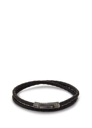 AtolyeWolf Erkek Siyah Örgü Dokulu Gümüş Rengi Bileklik EU