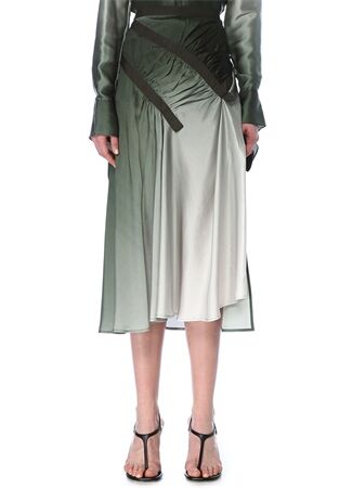 Christopher Esber Kadın Yeşil Degrade Büzgülü Midi İpek Saten Etek 6 US