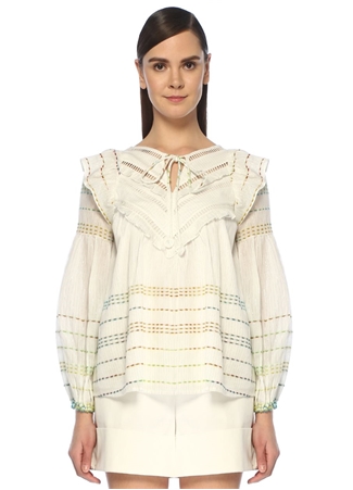 Hemant&Nandita Kadın Thea Beyaz Sim Doku Detaylı Bluz XS EU