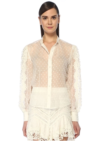 Hemant&Nandita Kadın Cleo Beyaz Puantiyeli Dokulu Gömlek S EU