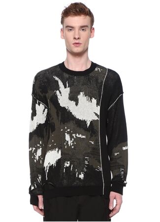 Isabel Benenato Erkek Haki Siyah Örgü Dokulu Kamuflaj Desenli Kazak L EU