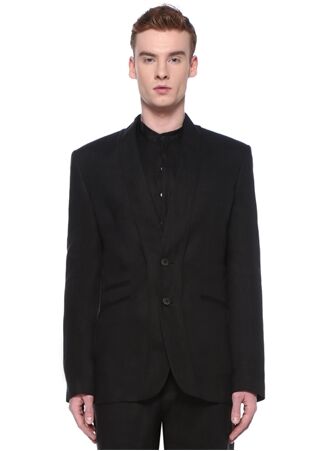 Isabel Benenato Erkek Siyah Şal Yaka Keten Ceket 48 IT