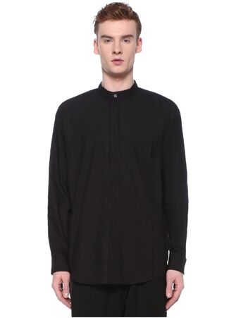 Isabel Benenato Erkek Siyah Hakim Yaka Dekoratif Dikişli Gömlek 46 IT
