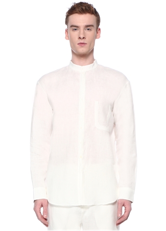 Isabel Benenato Erkek Beyaz Hakim Yaka Keten Gömlek 46 IT
