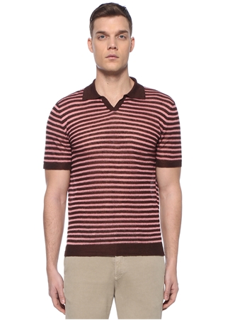 Lardini Erkek Kahverengi Pembe Polo Yaka Keten Triko 50 IT