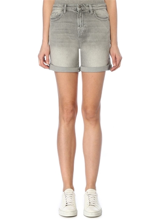 7 For All Mankind Kadın Boy Relaxed Fit Gri Normal Bel Jean Şort 24 US
