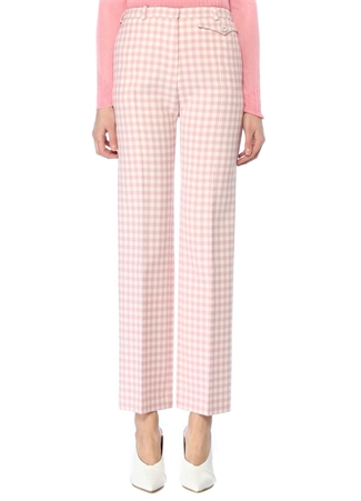 Paco Rabanne Kadın Pembe Yüksek Bel Pötikareli Yün Pantolon 34 FR