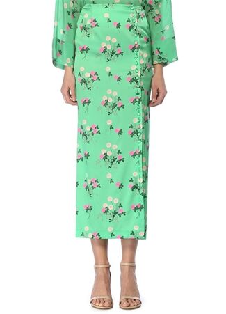 Bernadette Kadın Kelly Yeşil Çiçekli Midi İpek Saten Etek 34 IT