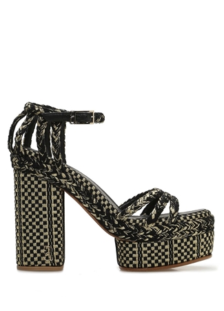 Antolina Kadın Erika Siyah Gold Dokulu Deri Sandalet 38 EU