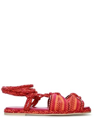 Antolina Kadın Pembe Turuncu Desenli Bantlı Sandalet 36 EU