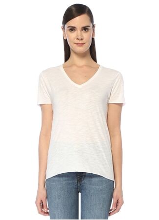 American Vintage Kadın Jacksonville Beyaz V Yaka Basic T-shirt S EU