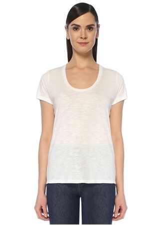 American Vintage Kadın Jacksonville Beyaz U Yaka Basic T-shirt L EU