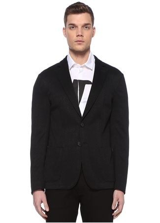 Emporio Armani Erkek Siyah Kelebek Yaka Kabartmalı Desenli Ceket 52 IT