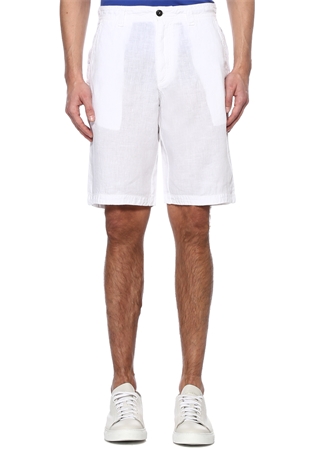 Emporio Armani Erkek Beyaz Normal Bel Keten Bermuda 52 IT