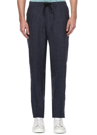 Emporio Armani Erkek Lacivert Beli Kordonlu Boru Paça Keten Pantolon 54 IT