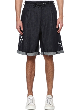 Emporio Armani Erkek Mavi Yüksek Bel Pilili Denim Bermuda 46 IT