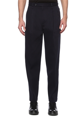 Emporio Armani Erkek Lacivert Normal Bel Çift Pilili Dar Paça Pantolon 50 IT