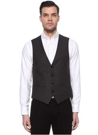 Pal Zileri Erkek Drop 8 Antrasit V Yaka Yün Yelek Gri 48 IT