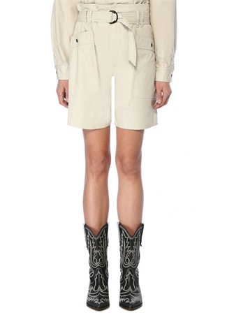 Etoile Isabel Marant Kadın Zayna Bej Yüksek Bel Kemerli Şort 40 FR Etoile Isabel Marant Kadın Zayna Bej Yüksek Bel Kemerli Şort 40 FR