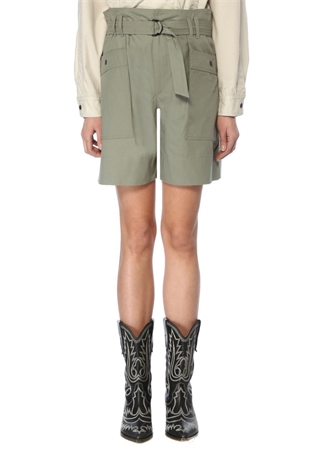 Etoile Isabel Marant Kadın Zayna Yeşil Yüksek Bel Kemerli Şort 40 FR Etoile Isabel Marant Kadın Zayna Yeşil Yüksek Bel Kemerli Şort 40 FR