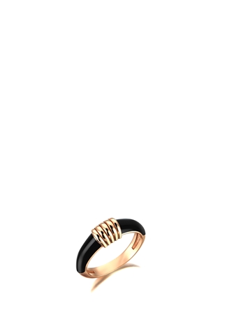 Sim&Roz Kadın Enamel Mineli Altın Rengi Yüzük Siyah EU