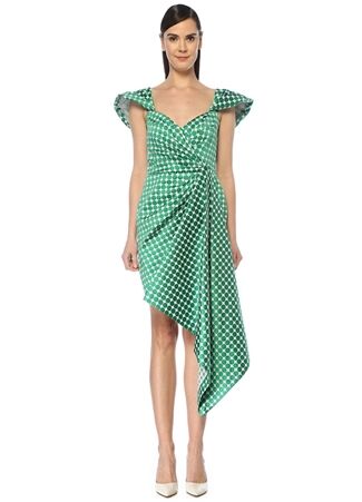 Tadashi Shoji Kadın Robbie Yeşil Puantiyeli Mini Kokteyl Elbise 2 US