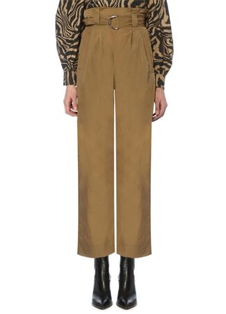 Ganni Kadın Bej Yüksek Bel Pilili Bol Paça Pantolon 36 FR