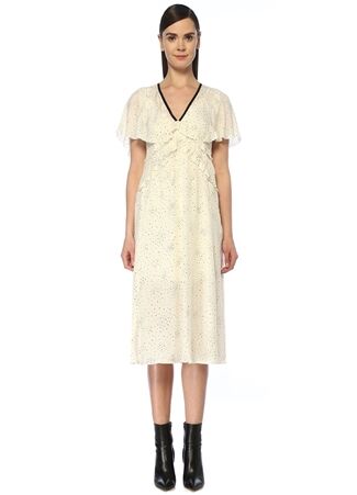 Maje Kadın Racky Ekru V Yaka Yıldız Baskılı Midi Elbise Siyah 36 FR