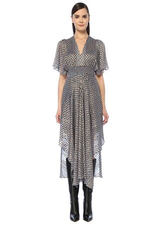 Maje Kadın Richelane Mavi Geometrik Desenli Midi Elbise 36 FR