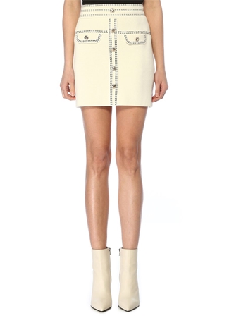 Maje Kadın Ekru Kontrast Dikişli Mini Etek Bej 34 FR