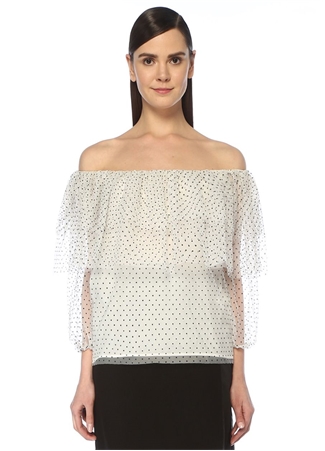 Maje Kadın Beyaz Siyah Puantiyeli Tül Bluz FR