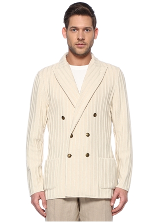 Lardini Erkek Bej Kırlangıç Yaka Dokulu Kruvaze Triko Ceket L IT